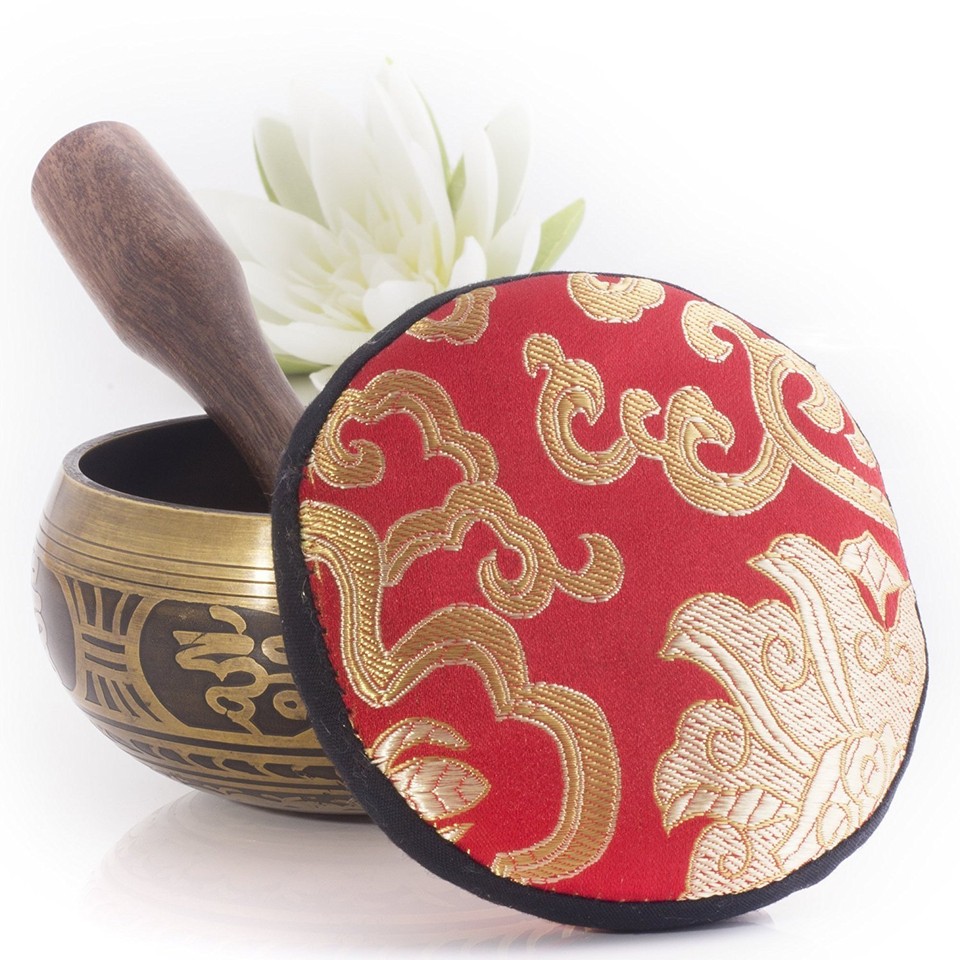 3.75" Meditation Mantra Printed Bowl with Wooden mallet & Cushion made ...