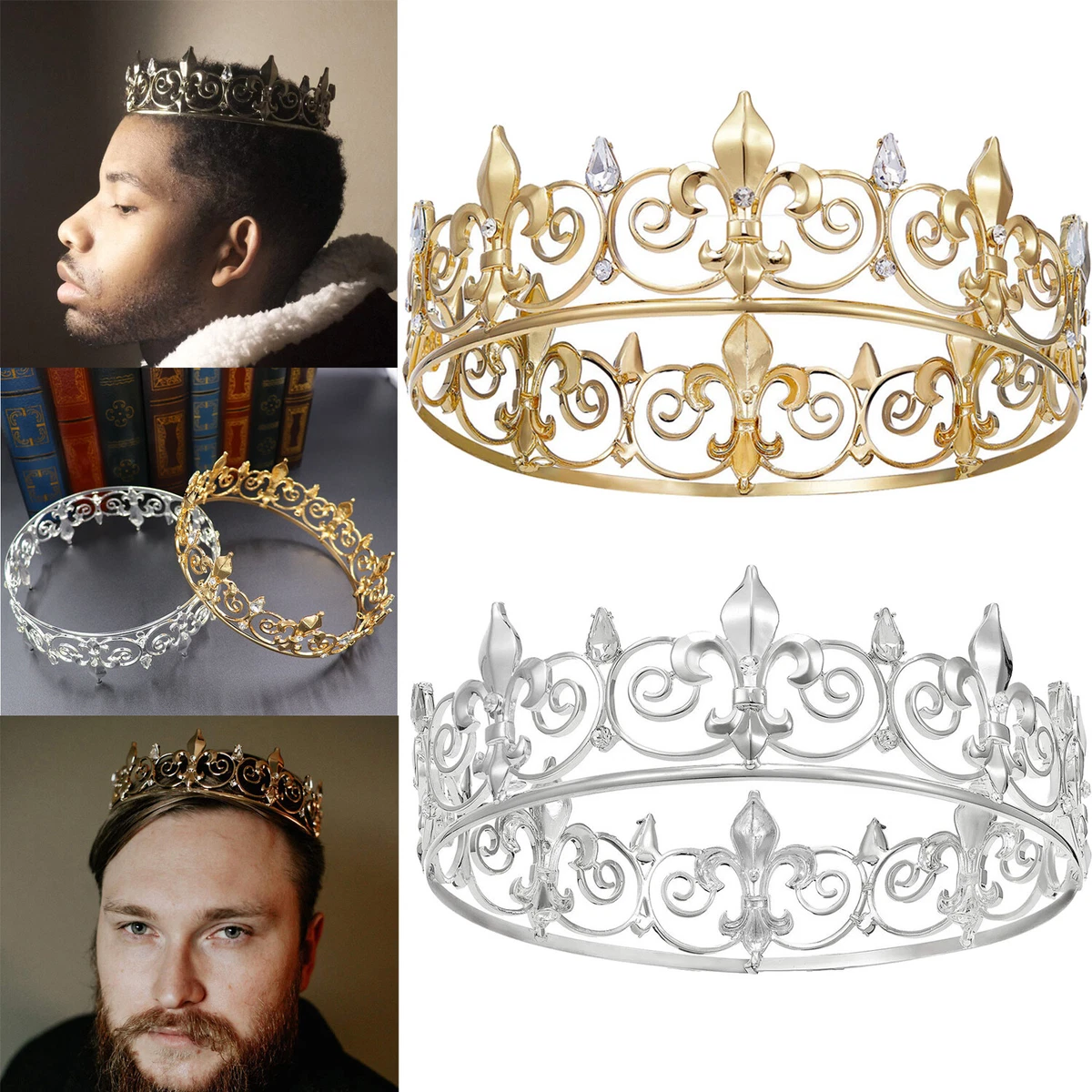 Baroque Royal King Crowns For Men Round Big Gold Tiaras, 50% OFF