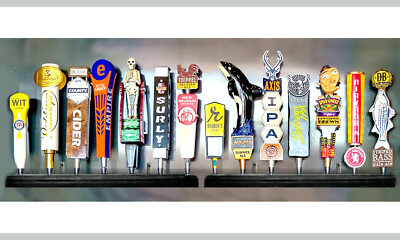 14 BEER TAP HANDLE DISPLAY (LOT OF 2) WALL MOUNTED INCLUDES MOUNTING ...
