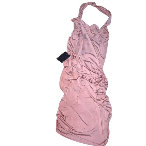 NWT Michael Costello x REVOLVE Pink Ruched Halter Mini Dress Open Back ...