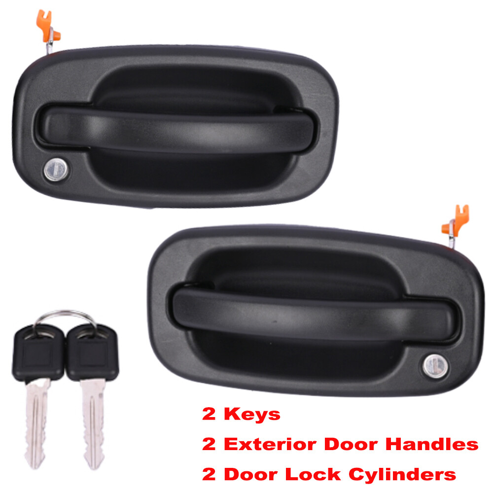 Pair Front Door Handle & Lock Cylinder Kit Fits 2001-2006 Chevy ...