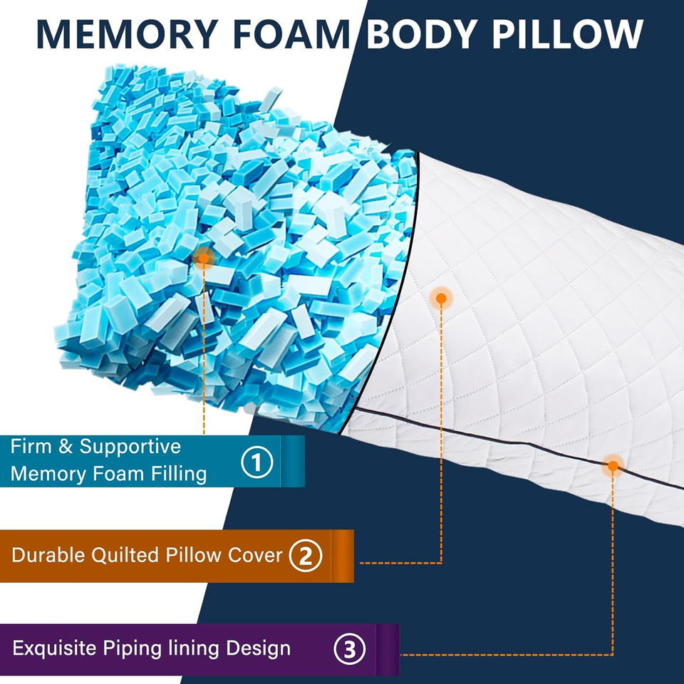 Body Pillow, Cooling Memory Foam Body Pillows for Adults Sleeping, Long ...