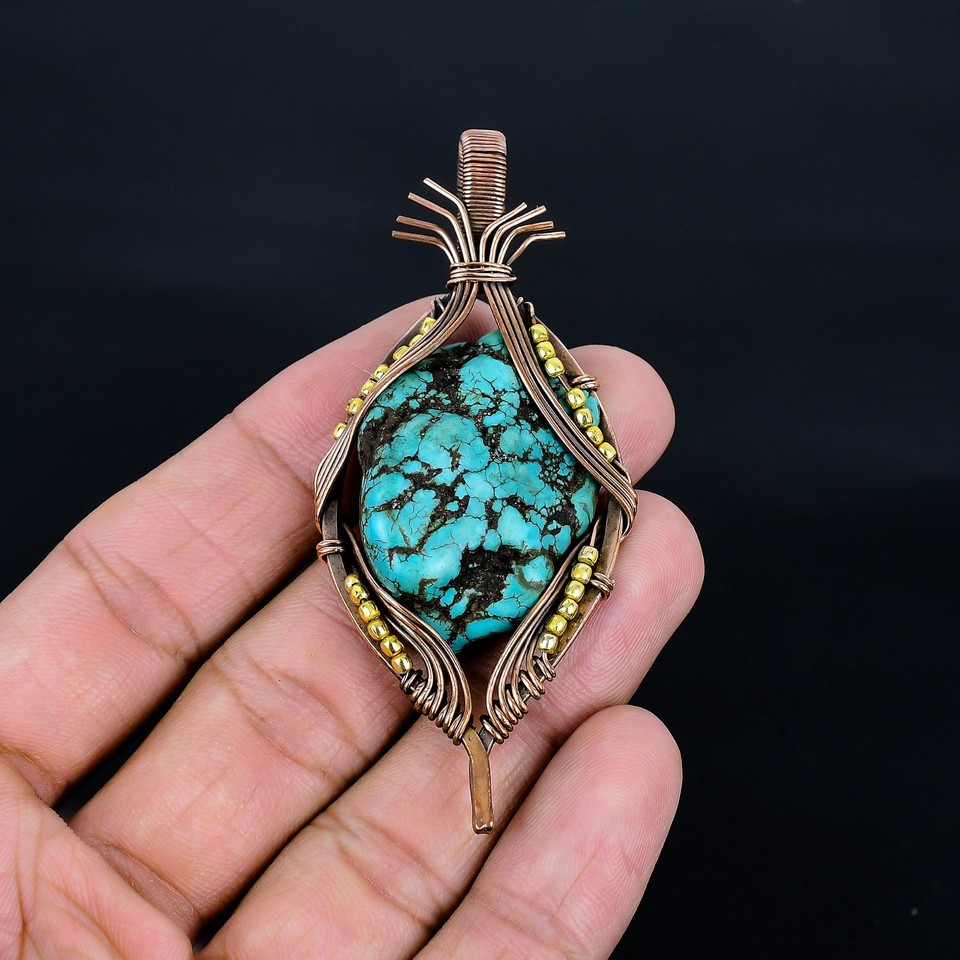 Turquoise Tumble Handmade Gemstones Copper Wire Wrap Beautiful Pendant ...