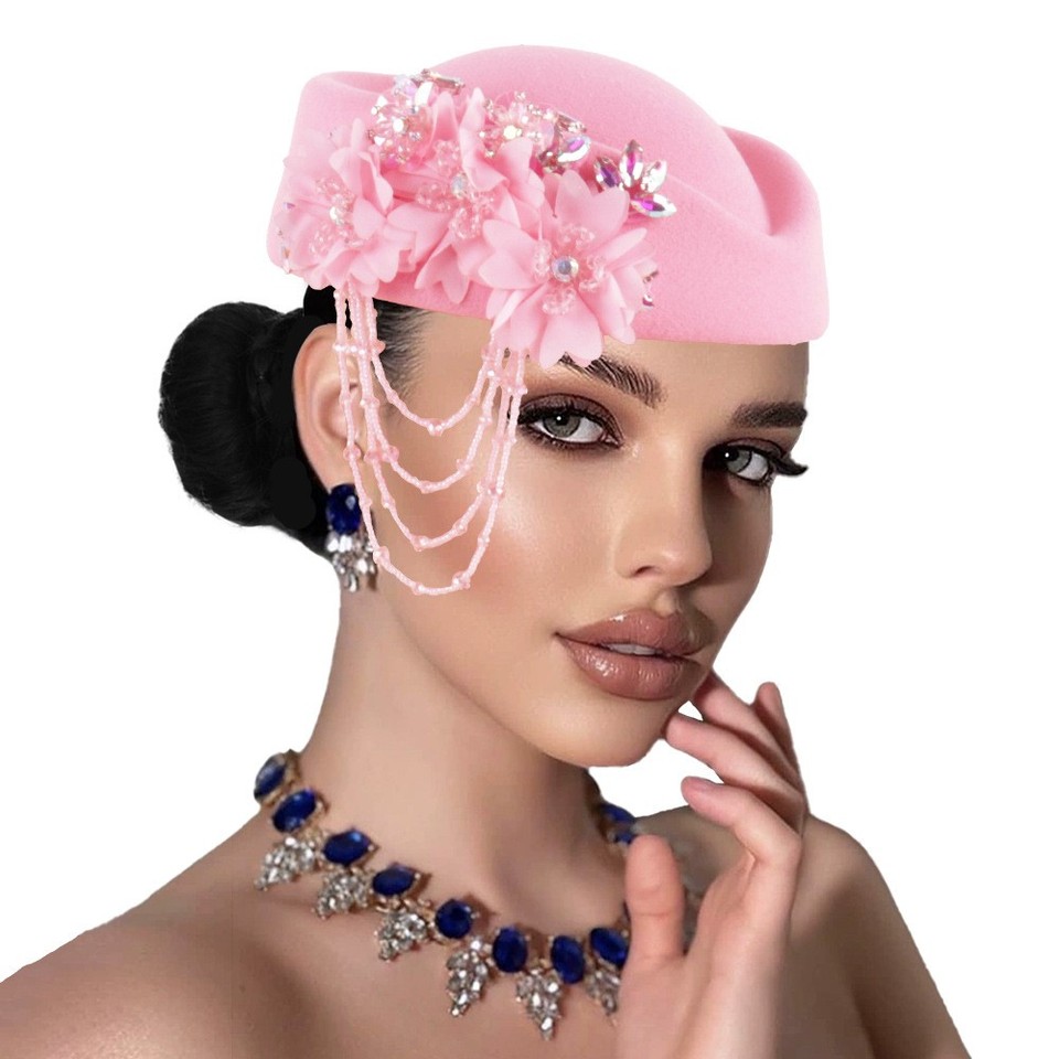 Women Church Comfortable Beret Caps with Tassel Beaded Beret Felt ...