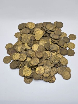 Estate Find Bag of approx. 275 M.G.S.T. Railroad Brass Octagon 1/2 Fare ...