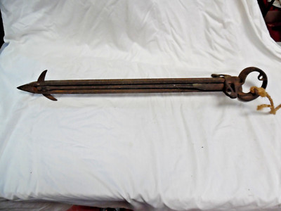 Antique hay harpoon vintage cast iron 32" farm spear tool | eBay