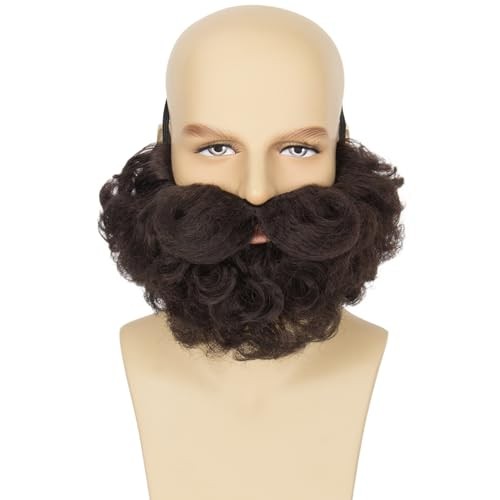 Short Curly Wizard Beard Men Full Fake Beard and Mustache Cosplay Brown ...