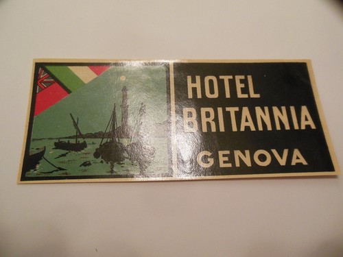 Vintage HOTEL BRITANNIA GENOVA (Genoa) luggage label decal 1933 / 2" x ...