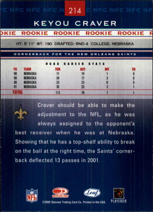 2002 Leaf Rookies and Stars #214 Keyuo Craver RC | eBay