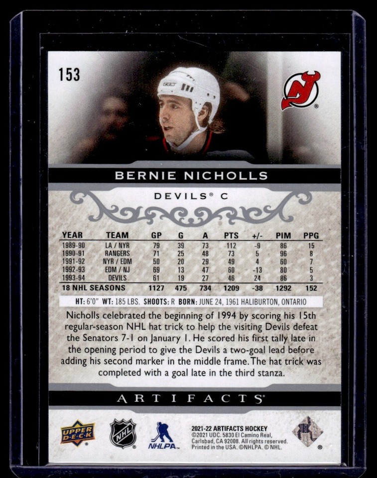 2021-22 Upper Deck Artifacts Bernie Nicholls 576/599 New Jersey Devils ...