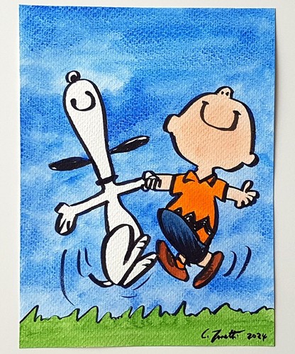 CHRIS ZANETTI Original Watercolor Painting SNOOPY DOG Cartoon Art 8"X6 ...