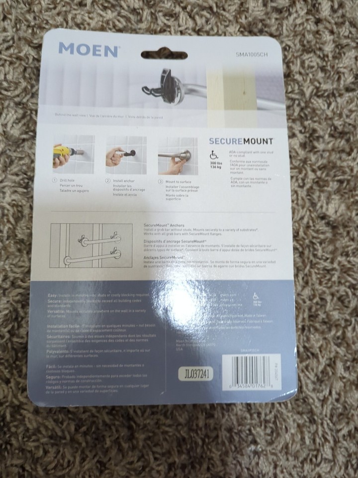 Moen SMA1005CH Home Care Securemount Grab Bar Mounting Anchors Chrome ...