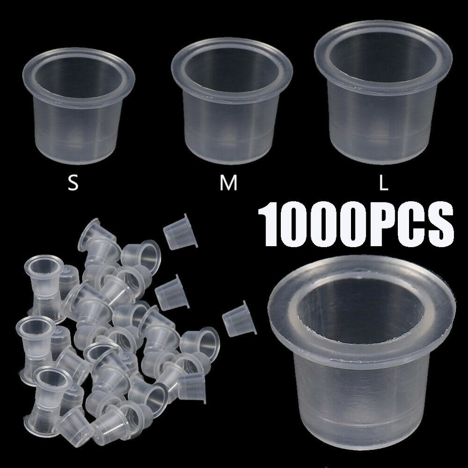 1000Pcs Plastic Small Medium Large Tattoo Ink Cups Caps Pigment Supply ...