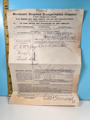 1875 Merchants Dispatch Transportation Co Fast Freight lines Manifesto ...
