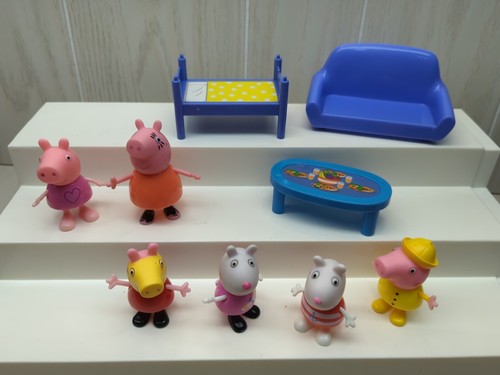 Peppa Pig Mummy Suzy Sheep figures lot couch sofa table bed for house ...