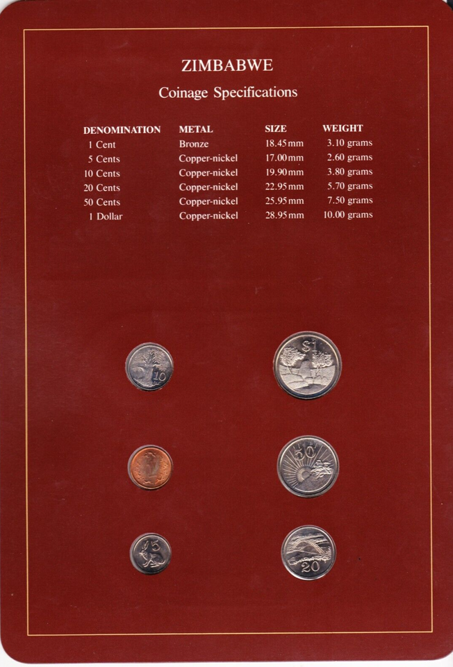 Coin of All Nations ZIMBABWE 6 Coin Set Collection Uncirculated 1980 ...