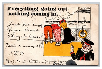 Vintage 1905 Comic Postcard People Vomiting Over Ship Rail Sailor ...