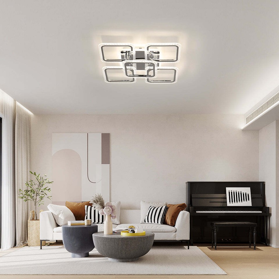 73W Dimmable LED Ceiling Light Crystal Chandelier Remote Control Living ...