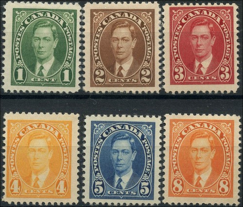 Canada Mint H F 1c-8c (6) Scott #231-#236 [Set] 1937 KGVI Mufti Issue ...