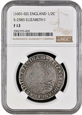 1601-1602 ENGLAND 1/2 Crown Silver Coin Royal Mint ElizabethI 6th Issue ...