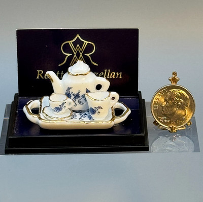 Reutter Porcelain Blue Onion Tea Set Tray VTG Germany Dollhouse ...