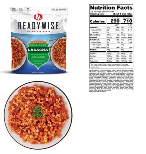 ReadyWise Freeze Dried Meal MRE Camping Backpacking Hiking LASAGNA W ...