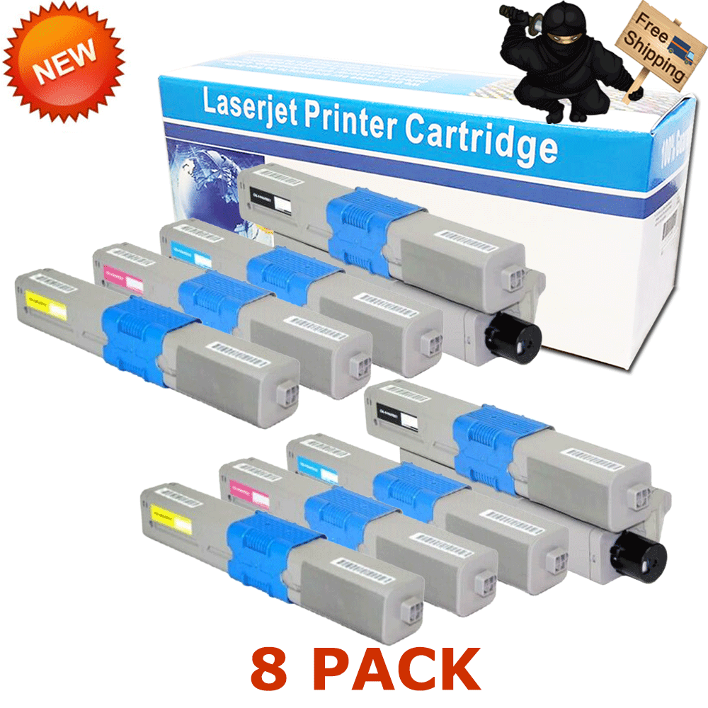 8 PK BLACK COLOR Toner Cartridge Set for Oki C330 C530 MC361 MC561 ...