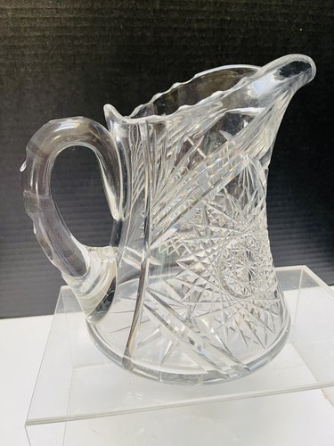 Hobstar Pattern Cut Glass Cocktail Water Milk Pitcher 8-inch Vintage ...