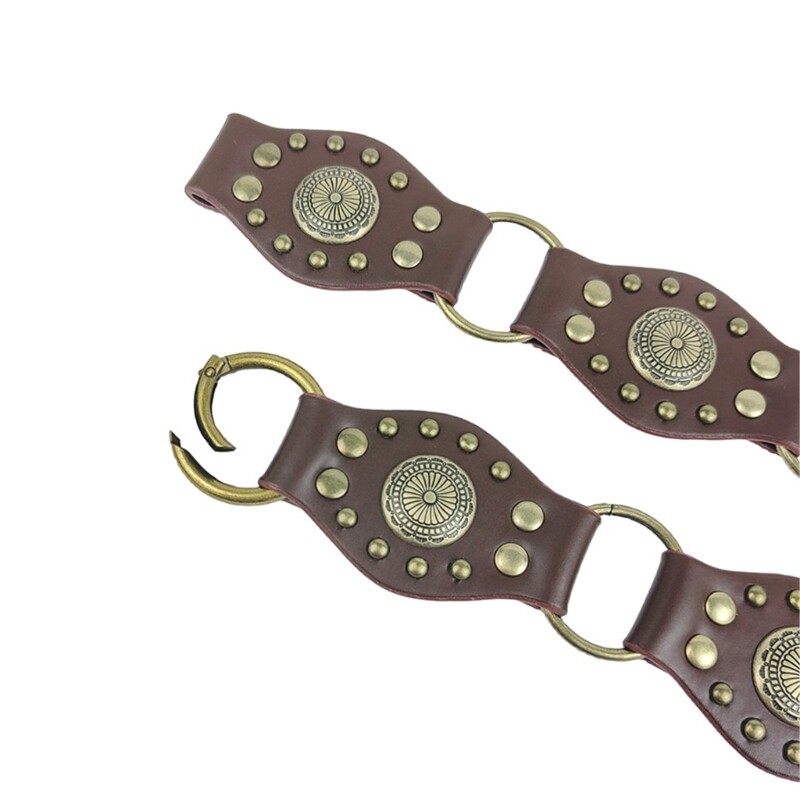 Ethnic Style PU Waist Belt with Carved Flower Rivets for Girl Jeans ...