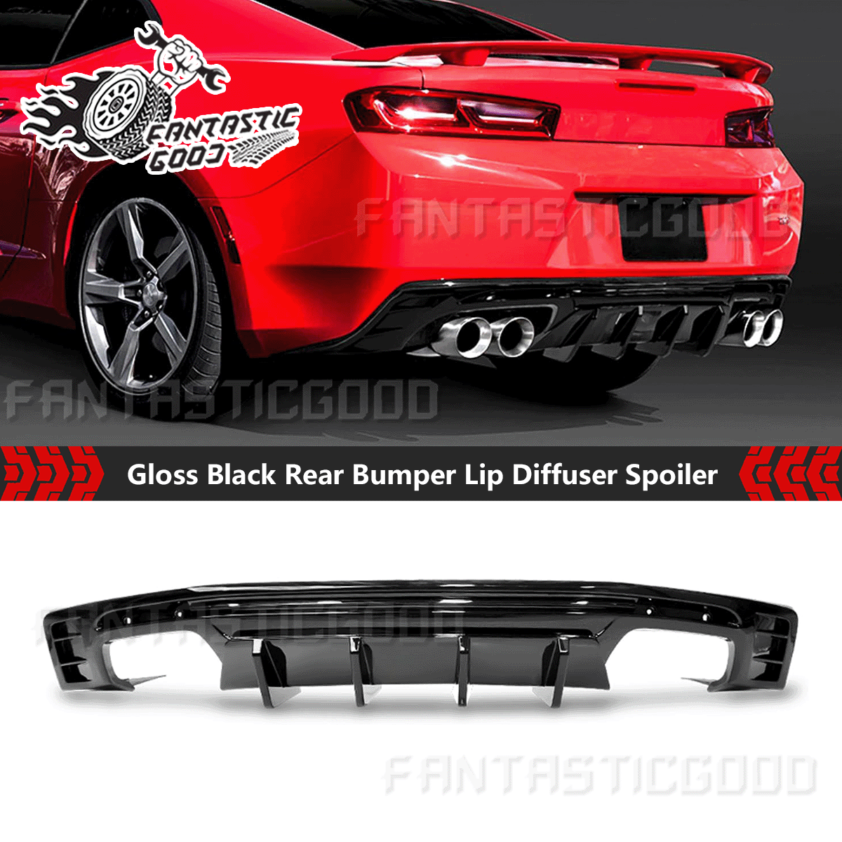 For Chevy Camaro SS LT LS 2016-20丨Glossy Black Rear Bumper Lip Diffuser ...