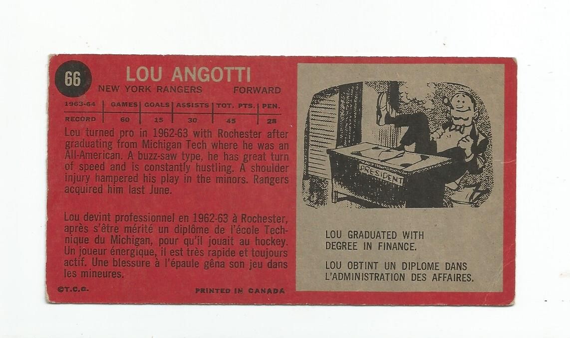 1964-65 LOU ANGOTTI TOPPS HOCKEY CARD #66 | eBay