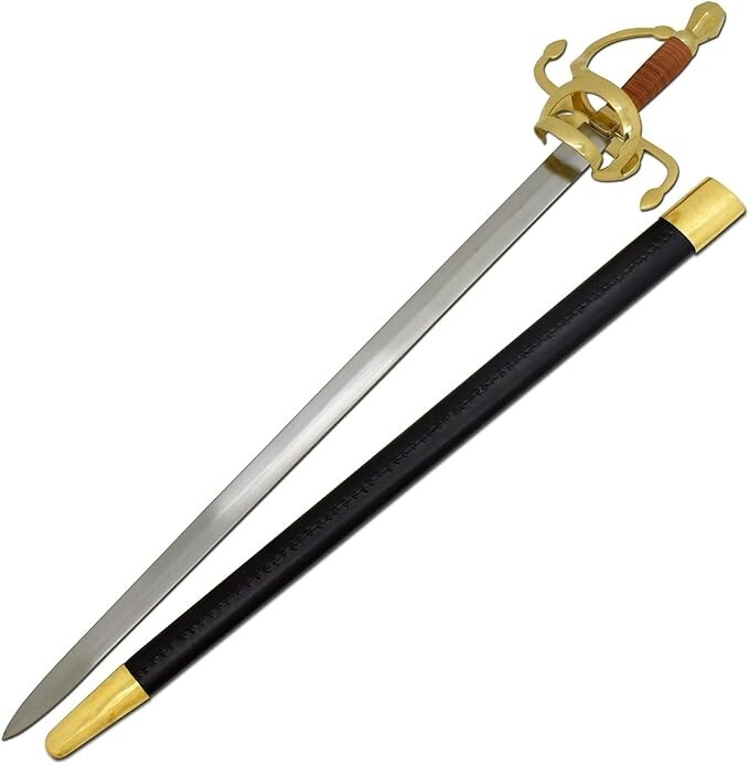 39" Golden Swept Hilt Rapier Sword Full Tang Black Leather Scabbard | eBay