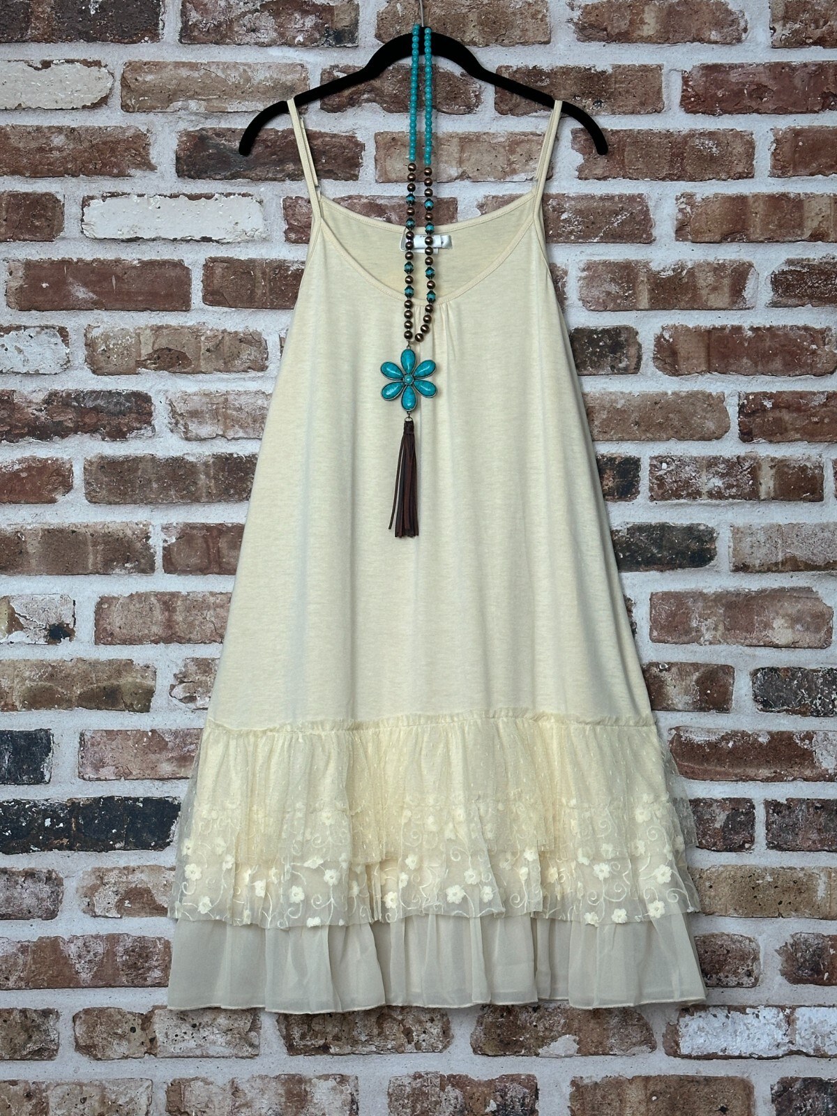 Plus Boho Beige Embroidered Lace Vintage Tunic Tank Top Extender Slip ...