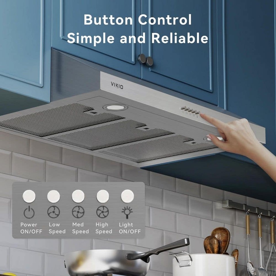 VIKIO PRO 30 in. 600 CFM Ducted Under Cabinet Range Hood, Push Button ...