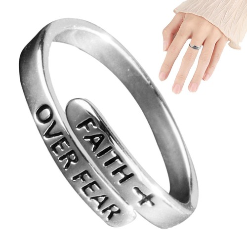 Faith Over Fear Ring 925 Sterling Silver Inspirational Adjustable Rings ...