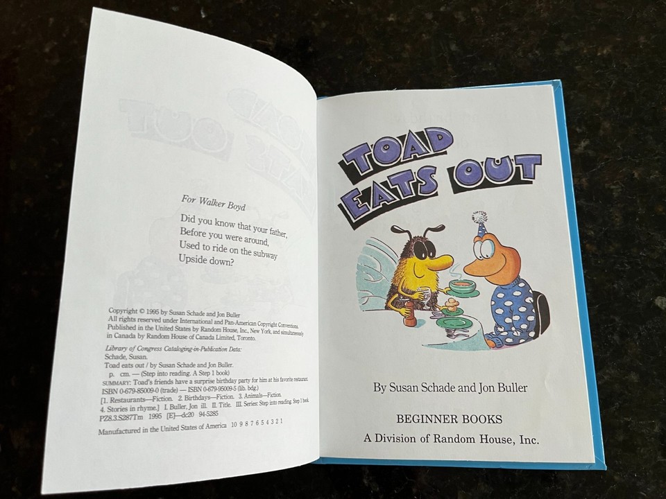 Dr Seuss beginner book Toad eats out by Susan Schade Hardcover book #3 ...