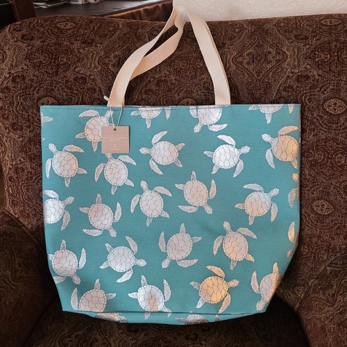 Metallic Sea Turtle Pattern Styline Tote - Teal Turquoise Silver New ...