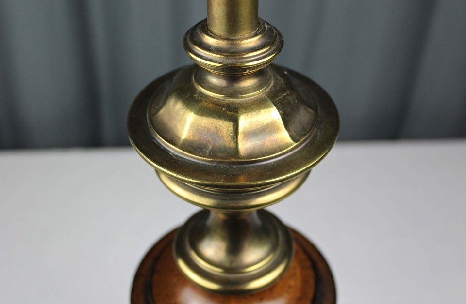 Stiffel brass & wood column / trophy style table lamp, Hollywood ...