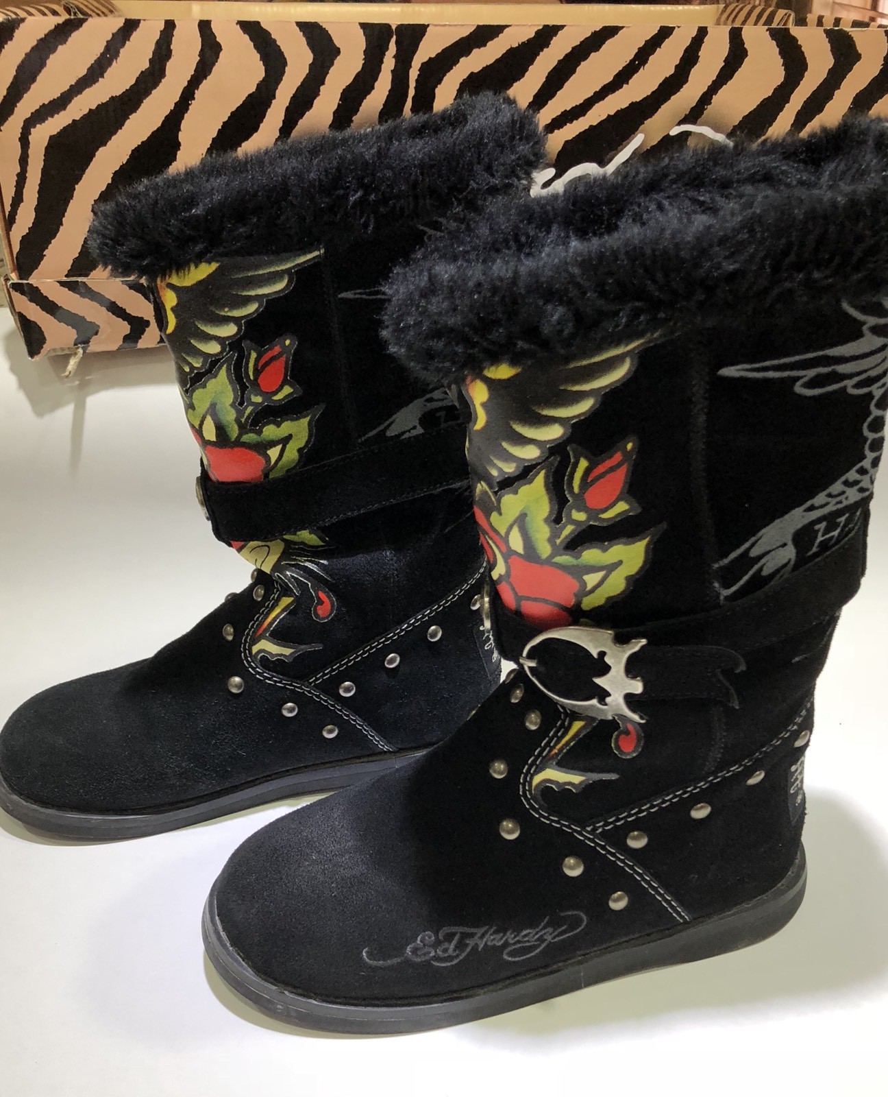 Ed Hardy Suede Mocasin Boots Euro Size 36 - US Size 5 | eBay