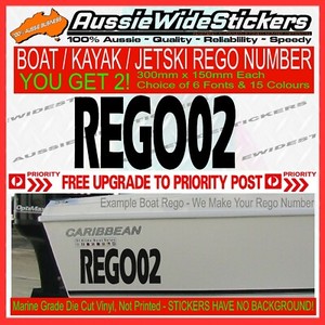 2x Custom Fishing BOAT REGO Stickers Marine Vinyl for Tackle Box Cabin ...