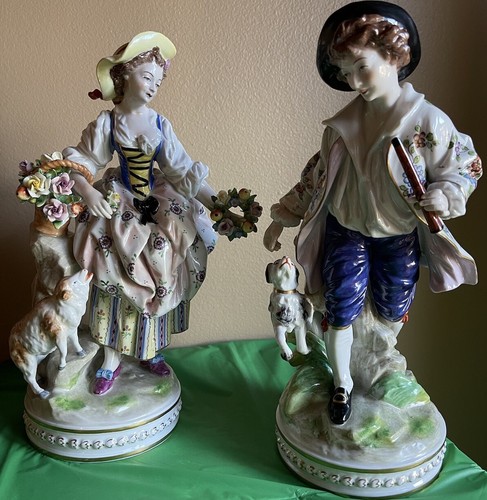 PAIR SITZENDORF PORCELAIN FIGURES SHEPHERD & SHEPHERDESS DRESDEN ...
