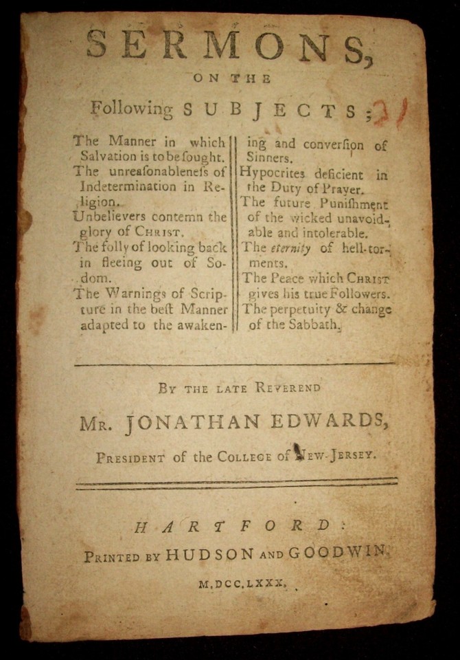 RARE!! 1780 JONATHAN EDWARDS ORIGINAL TITLE PAGE, To FRAME - GREAT ...