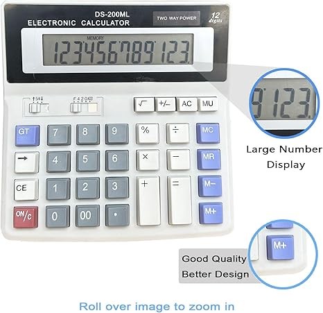 Large 12-Digit Desktop Calculator Dual Power Big Button Grey | eBay