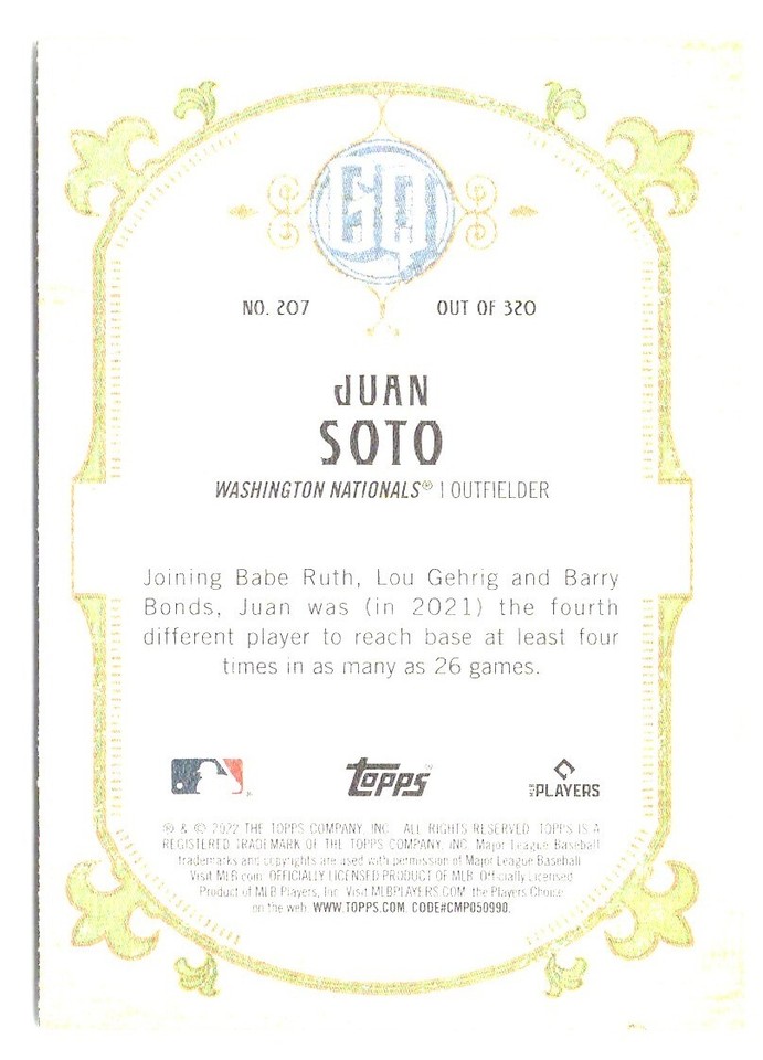 JUAN SOTO 2022 TOPPS GYPSY QUEEN #207 WASHINGTON NATIONALS | eBay