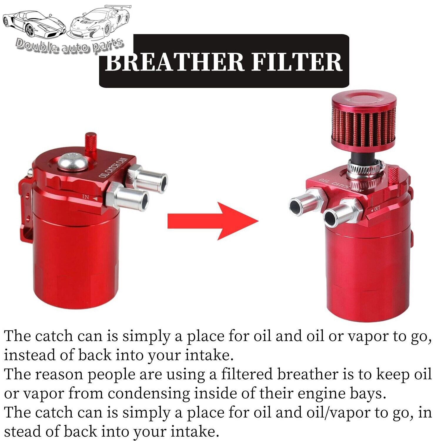 Universal Red Oil Catch Reservoir Breather Can Tank Filter Kit Cylinder ...