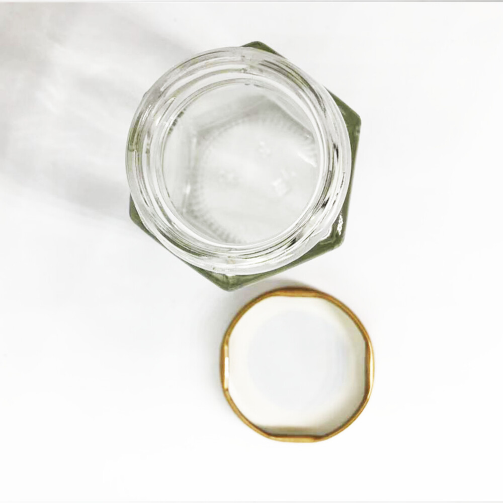 110ML Hexagon Shaped Clear Gold Screw Lid Lolly Storage Glass Jar Favor ...
