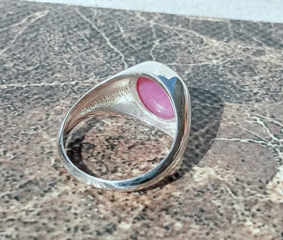 Pink Star Ruby Silver Ring , Oval Pink Gemstone Silver Ring , Boys Ring ...