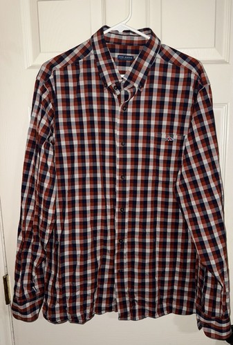 Fish Hippie Solace Shirt Mens Xl Orange Blue Plaid Long Sleeve Button ...