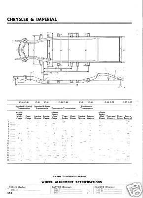 1949 1950 NOS Chrysler Imperial Frame Dimensions Front End Alignment ...