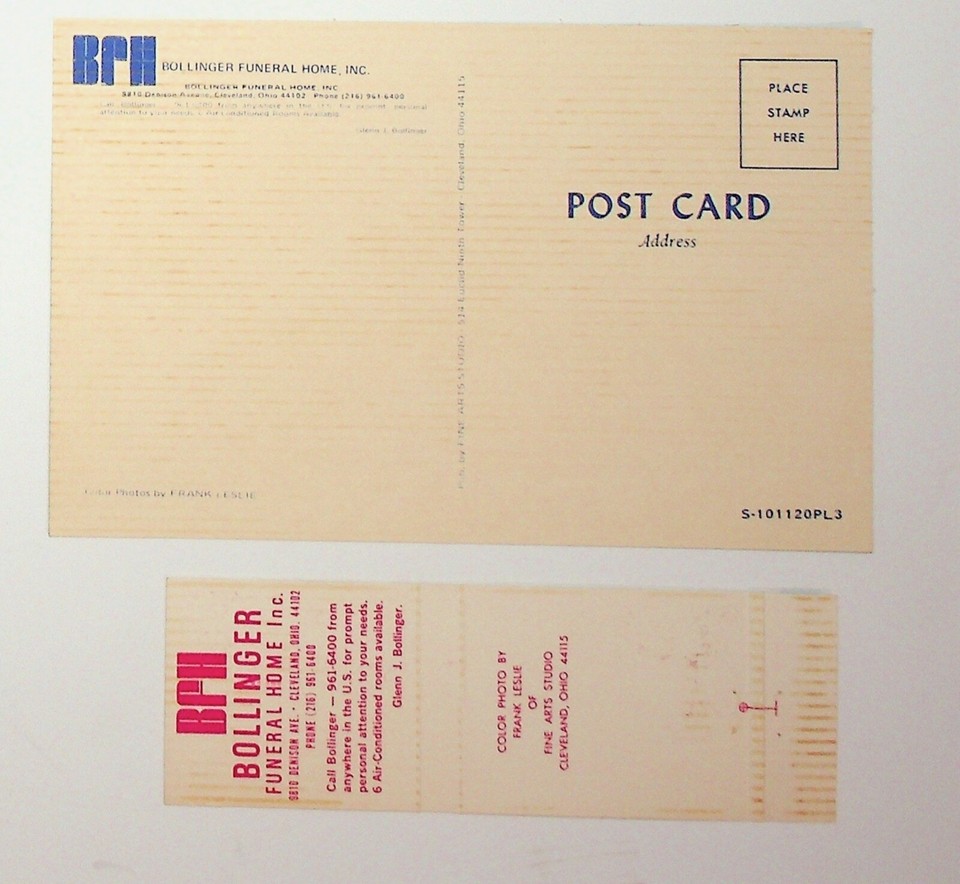 Postcard Bollinger Funeral Home And Matchbook Cover Cleveland , Ohio | eBay